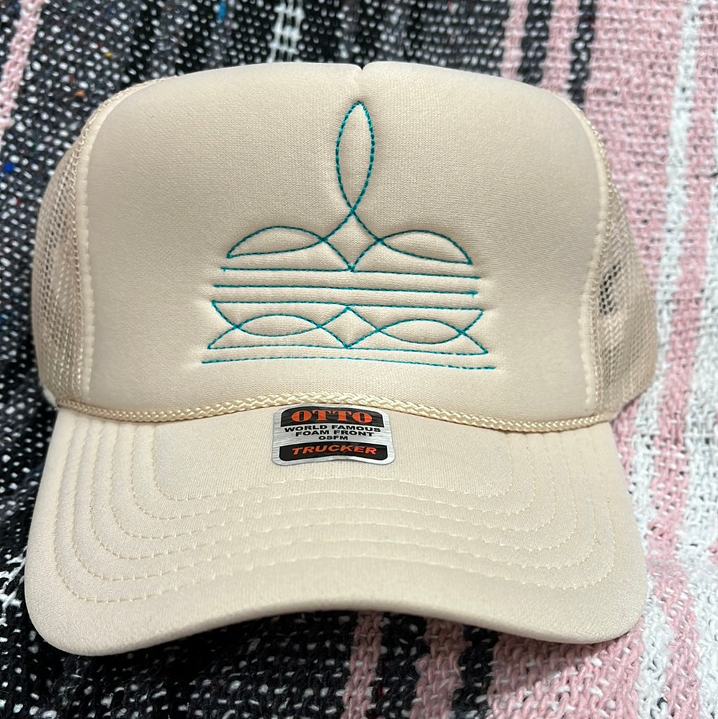 Tan Boot Stitch Trucker Hat – Barbed Wire & Lace