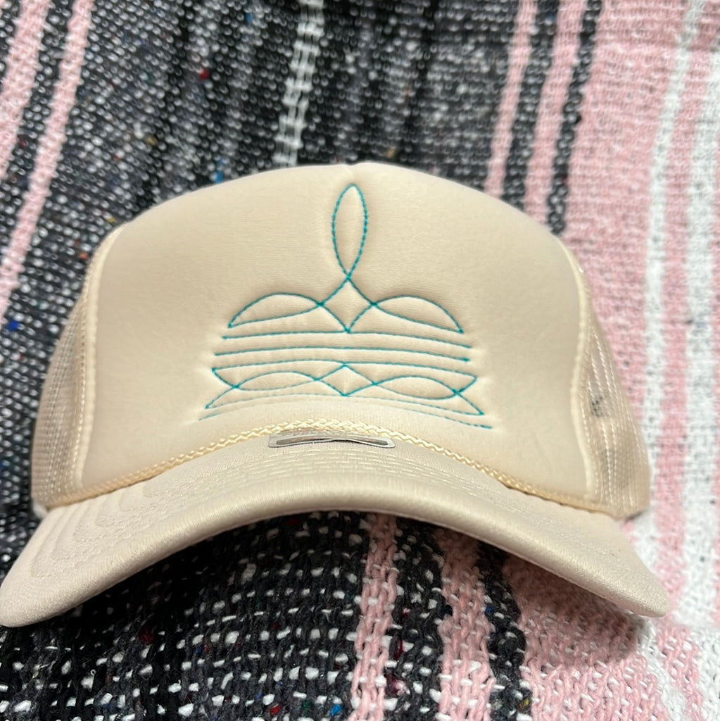 Tan Boot Stitch Trucker Hat – Barbed Wire & Lace